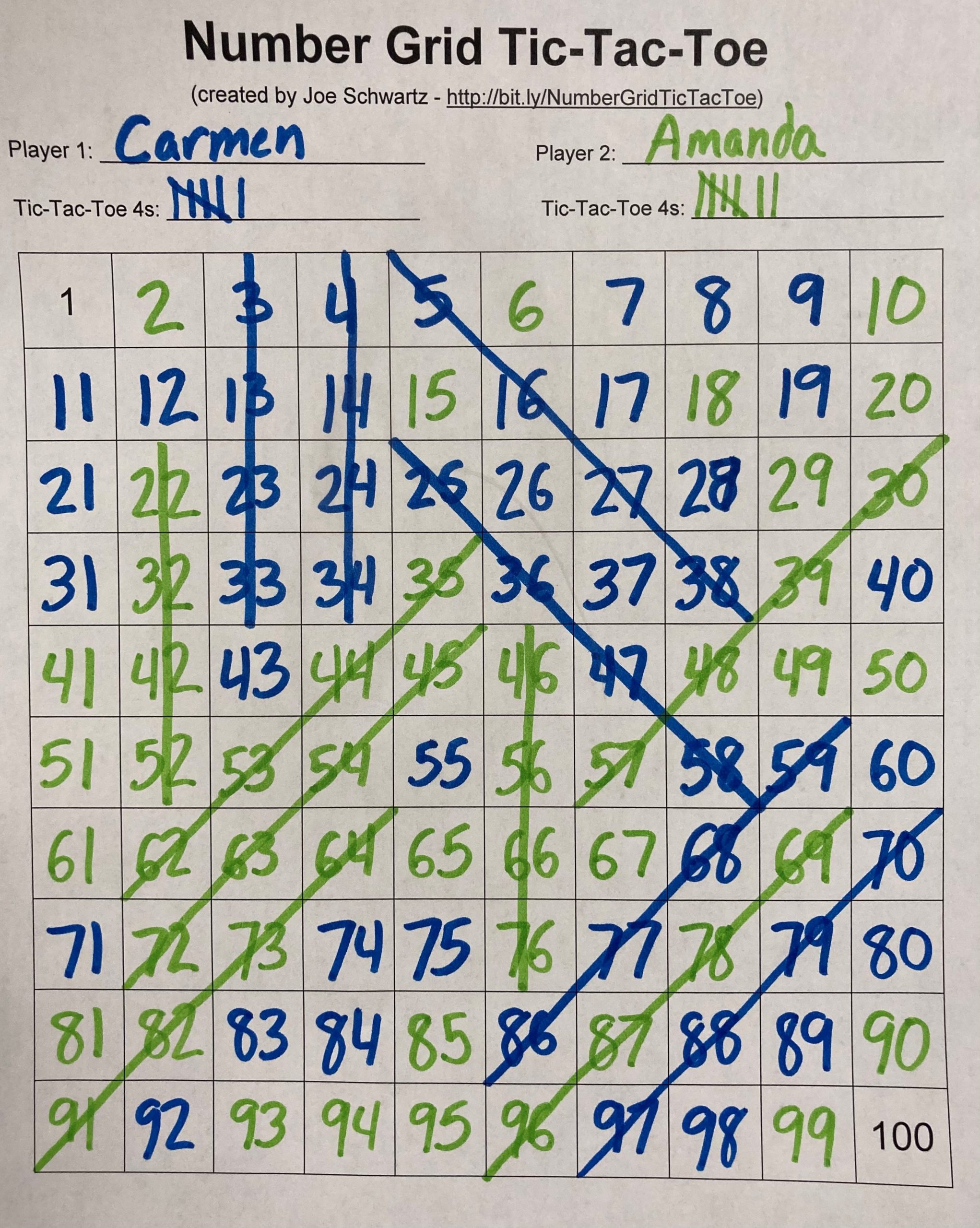 Número Cuadrícula Tic-Tac-Toe – braided STEM