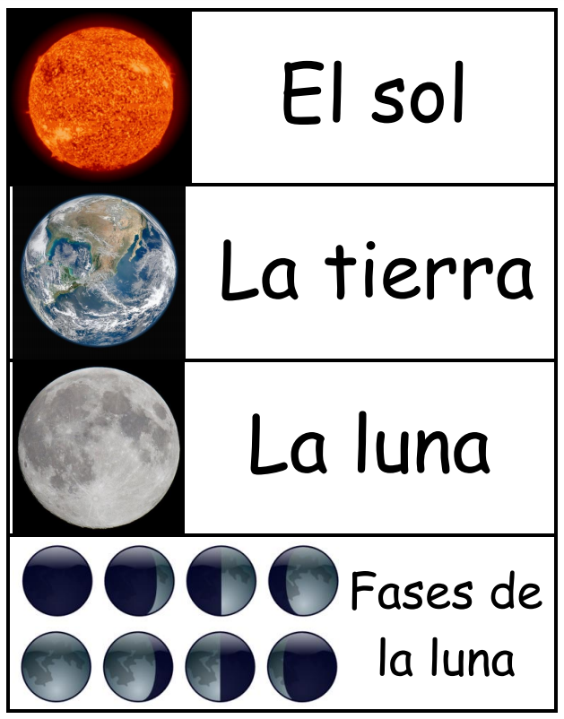 Tarjetas de vocabulario de sol, tierra y luna – braided STEM